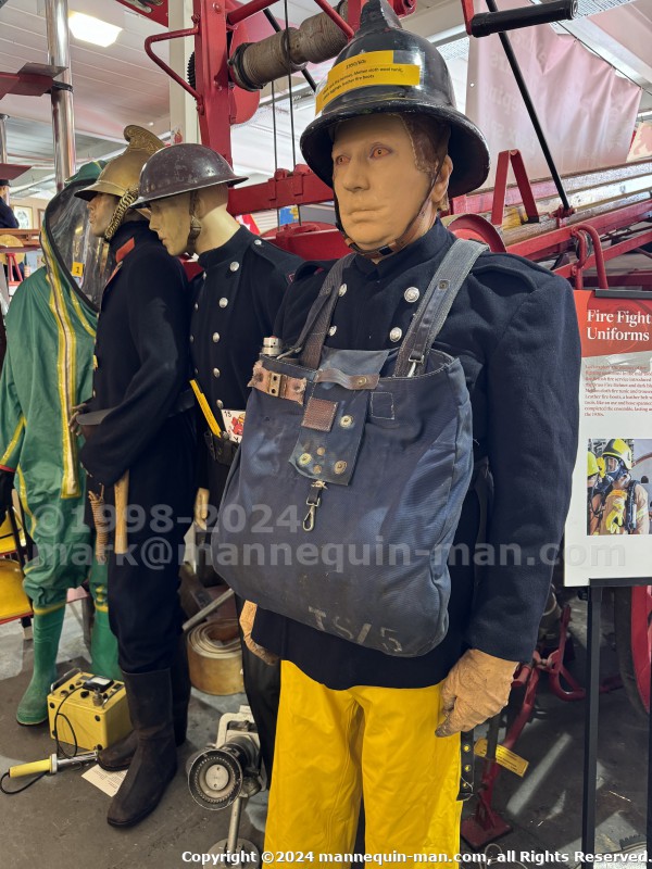 Mannequin Wearing 1950s Firefighter Uniform Black Helmet Essex Fire ...